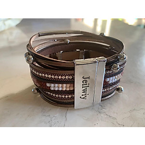 Jeilwiy Leather Wrap Around Bracelet Multi Rope Boho Bracelets Cuff Bangle Baroque Pearls Handmade Bohemian Jewelry for Women, Daughter, Sister Gifts