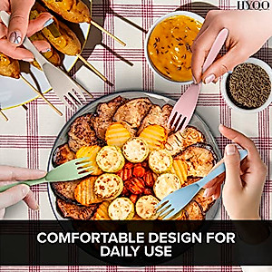 4 Pcs Travel Utensils with Case - Wheat Straw Dinnerware Sets Reusable Utensils Set with Case Cutlery Set - Portable Forks and Spoons Silverware Set Lunch Box Accessories for Camping