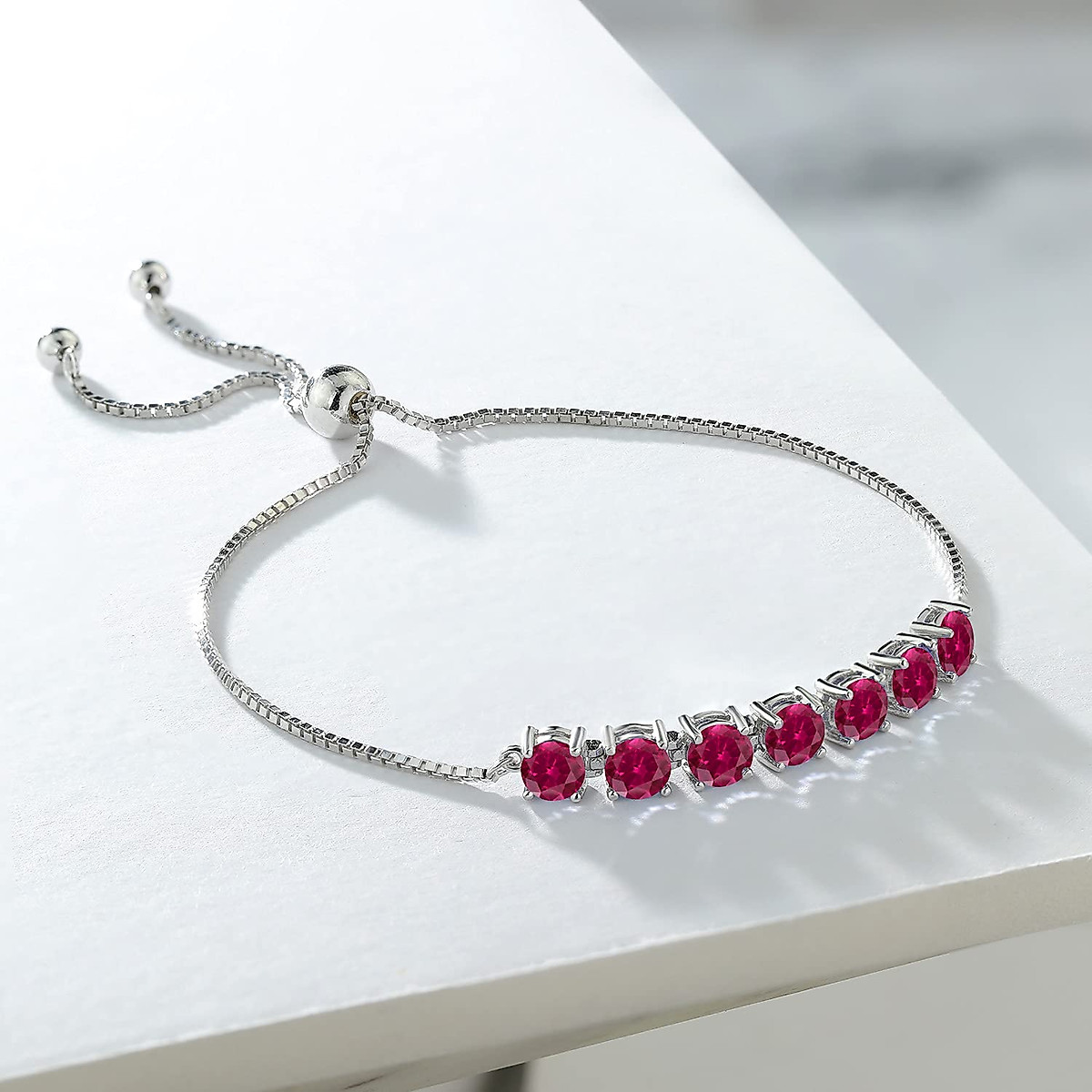 Gem Stone King 7-Stone Tennis Bracelet For Women In 925 Sterling Silver | 4.5MM Round Gemstone Birthstone | Fully Adjustable Up to 9 Inch