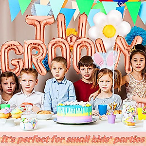 Two Groovy Balloons Party Decorations Foil Letter Balloons Large Daisy Balloons Groovy Decor White Flower Balloons for Birthday Party Baby Shower Wedding Decor Supplies, 16 Inches (Rose Gold)