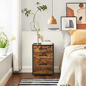 SONGMICS Steel File Cabinet, Fully Assembled Except Wheels, for A4, Legal, Letter Sized Documents, Rustic Brown + Black, 17.7 x 14.4 x 23.2 Inches