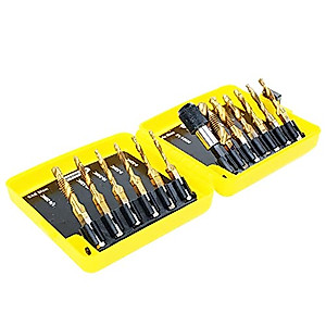 AUTOTOOLHOME Titanium Combination Drill Tap Bit Set 13PCS SAE and Metric Tap Bits Kit for Screw Thread Drilling Tapping Deburring Countersinking