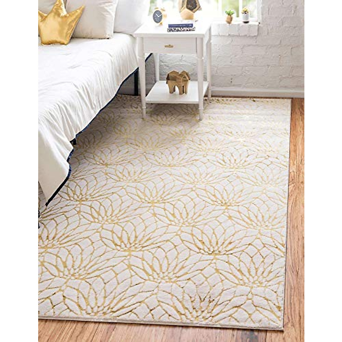 Unique Loom Glam Collection Geometric, Floral, Metallics, Modern, Chic Area Rug, 8 ft x 10 ft, White/Gold