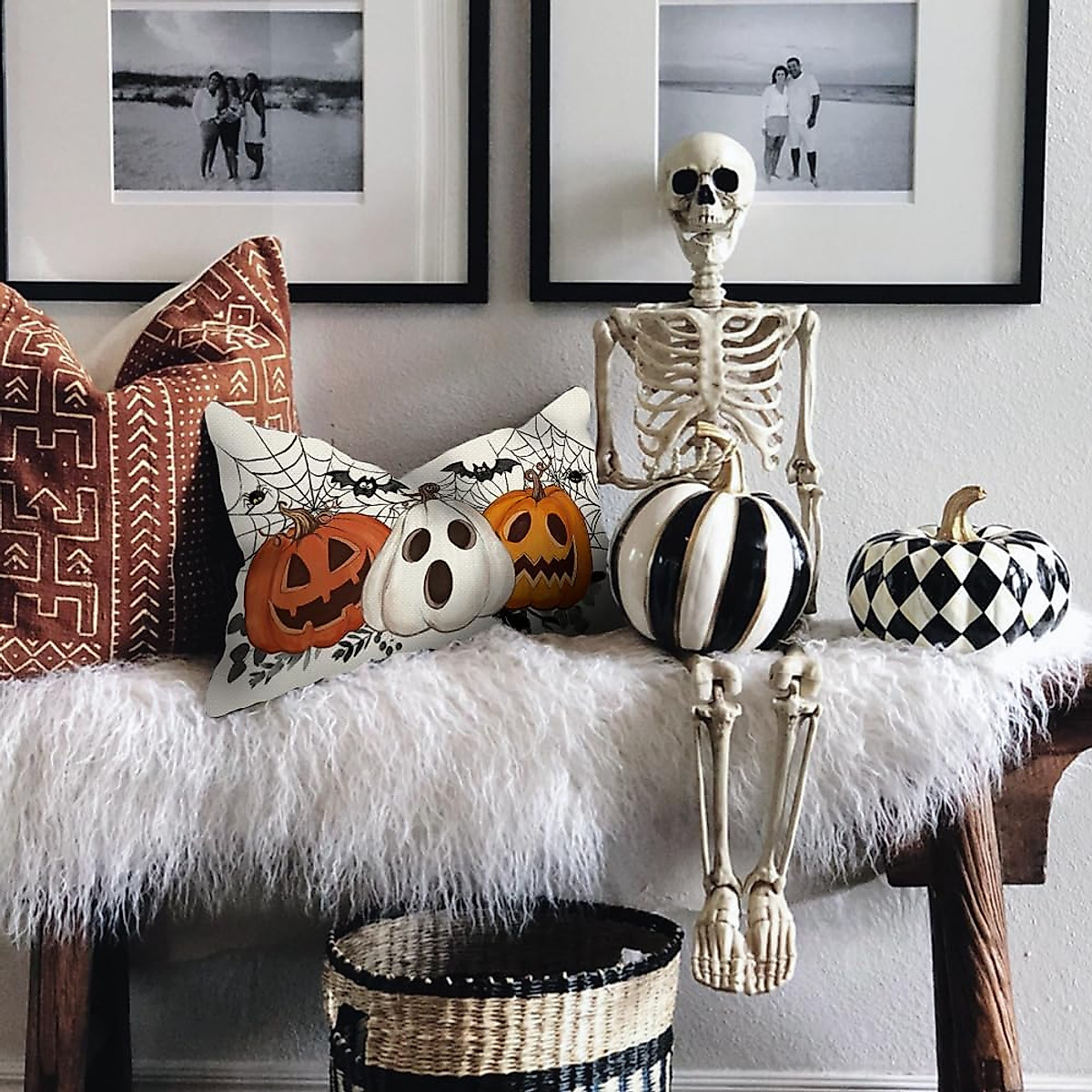 AACORS Halloween Pillow Cover 12X20 Inch Pumpkin Jack-O'-Lanterns Bat Web Decoration Holiday Farmhouse Pillow Case Decor for Home Sofa Couch AA306-12