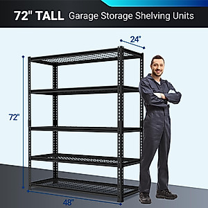 FLEXIMOUNTS Garage Shelving, 48" Wx24 Dx72 H, Metal Storage Racks and Standing Shelving Units, Garage Storage Shelves, 5-Tier Heavy Duty Shelf