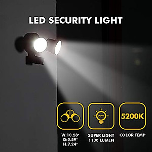 LUTEC Shrimp P6221B-PIR24 1130 Lumen 15 Watt 26 LED Motion Activated Integrated Dual-Head Floodlight Outdoor, IP54 Waterproof Exterior Security Wall Light for Patio, Garden, Yard-Black