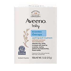 Aveeno Baby Eczema Therapy Soothing Bath Treatment for Relief of Dry, Itchy & Irritated Skin,Made with Natural Colloidal Oatmeal, Fragrance-Paraben-, Steroid- & Tear-Free, 10 ct ( Packaging May Vary )