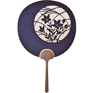 塩見団扇 Made in Japan 2059 Uchiwa Famous Moon (Navy Blue)