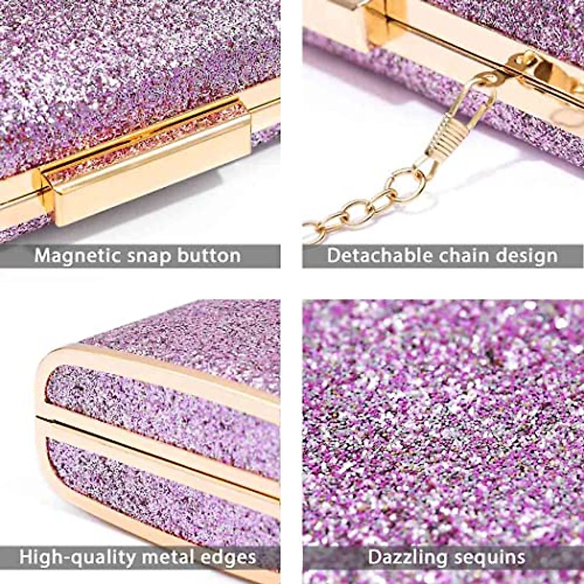 Yokawe Women's Clutch Purse Sparkling Glitter Evening Bag Prom Party Bride Wedding Handbag (Pink)