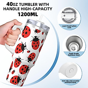 KrylDosxy Ladybugs 40 oz Tumbler with Handle and Straw - Insulated Stainless Steel Travel Mug for Hot and Cold, Office, Outdoor Activities