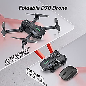 DEERC Drone with Camera, D70 Drones with Camera for Adults 720P HD, RC Quadcopter for Beginners with 2 Batteries, Kids Toy Easy to Play, Auto Hover, Voice Control, APP Control, 3D Flips
