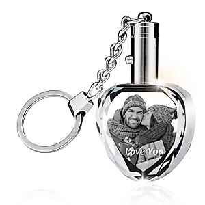 Hapetrel Custom Photo Crystal Keychain 3D Personalized Crystal Kay Chain Picture Engraved Keychain Crystal Lighted Customized gift