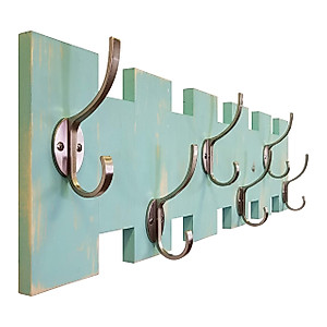 Easton Wall Mounted Hooks, Coat Hooks, Towel Hooks, Key Hook, Wood Coat Rack, Entryway Storage, Heavy Duty Double Hooks - 20 Colors, 4 Sizes - Shown In Sea Blue