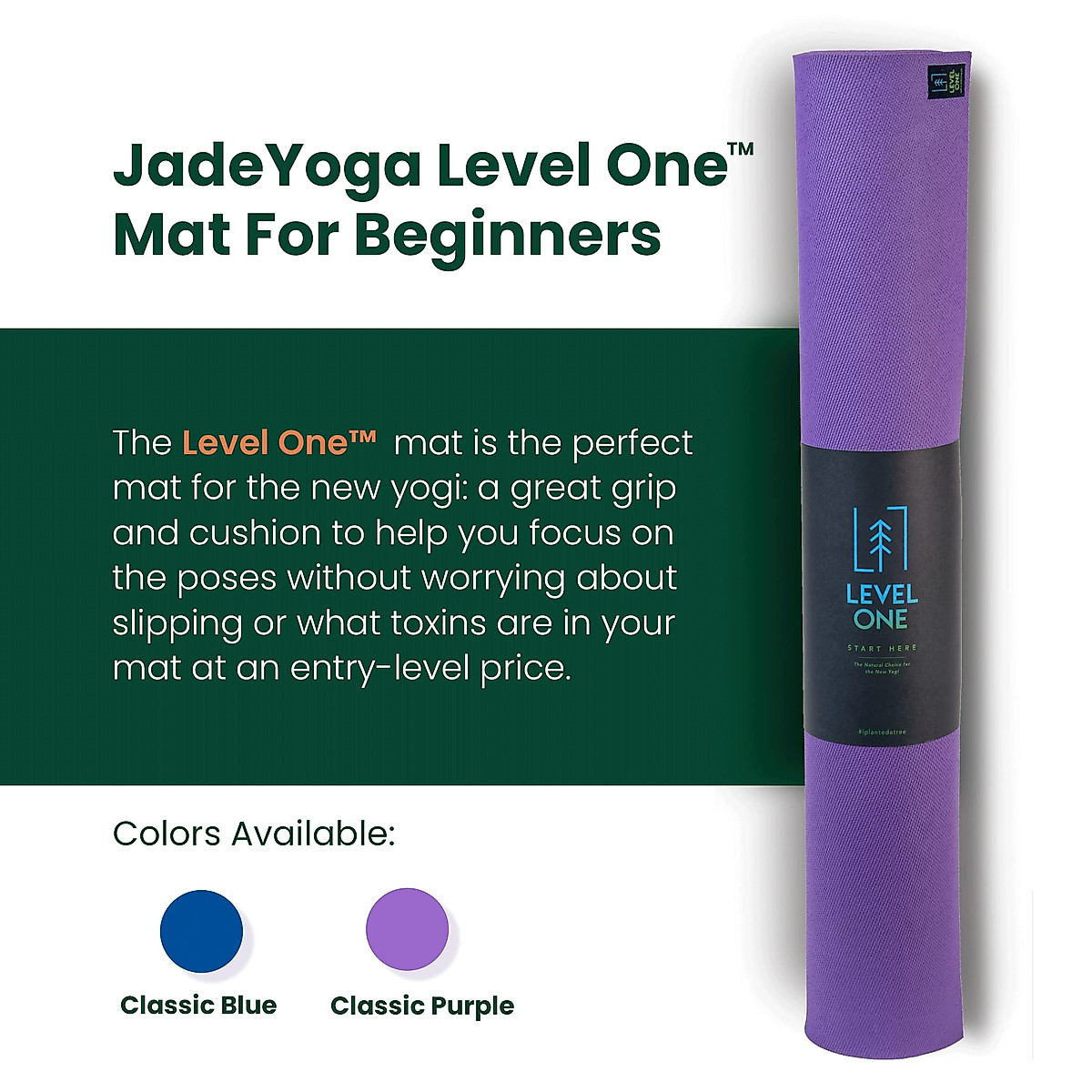JadeYoga Level One Yoga Mat - Secure Grip, Comfortable & Durable Exercise Mat for Beginners - Portable Padded Mat - Fitness Mat for Yoga, Pilates, Stretching, Home Workout and More (Classic Purple)