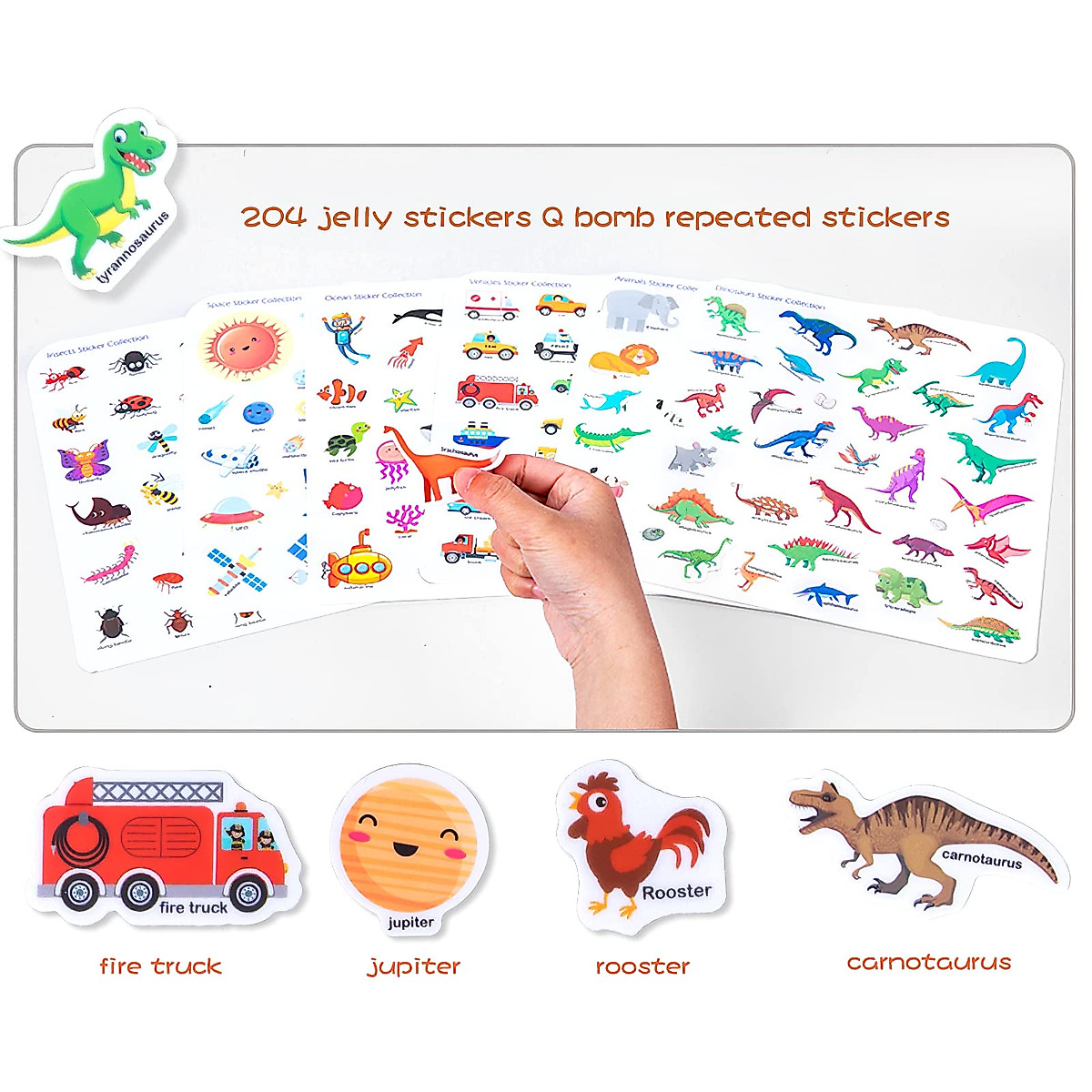 6 Pack Portable Jelly Sticker Quiet Book for Kids, Reusable Sticker Book for Toddlers, Preschool Learning Activities Learning & Education Toys, Animal Insect Dinosaur Ocean Space Traffic Travel Toys