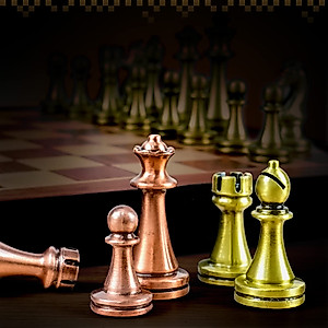 LuckyWish Staunton Weighted Metal Chess Pieces Chessmen with 2.6 Inch King Felted 2 Extra Queens Chess Pieces Only, No Board