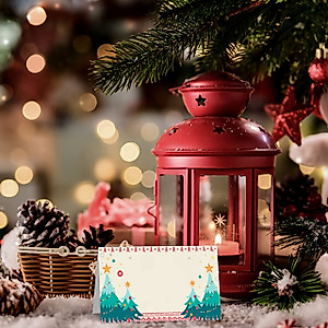 Christmas Table Place Cards, Xmas Blank Seating Place Card for Table, 25 Pack Buffet Food Tent Labels, Double Design Name Cards, Scored for Easy Folding, Christmas Party Decorations(07)