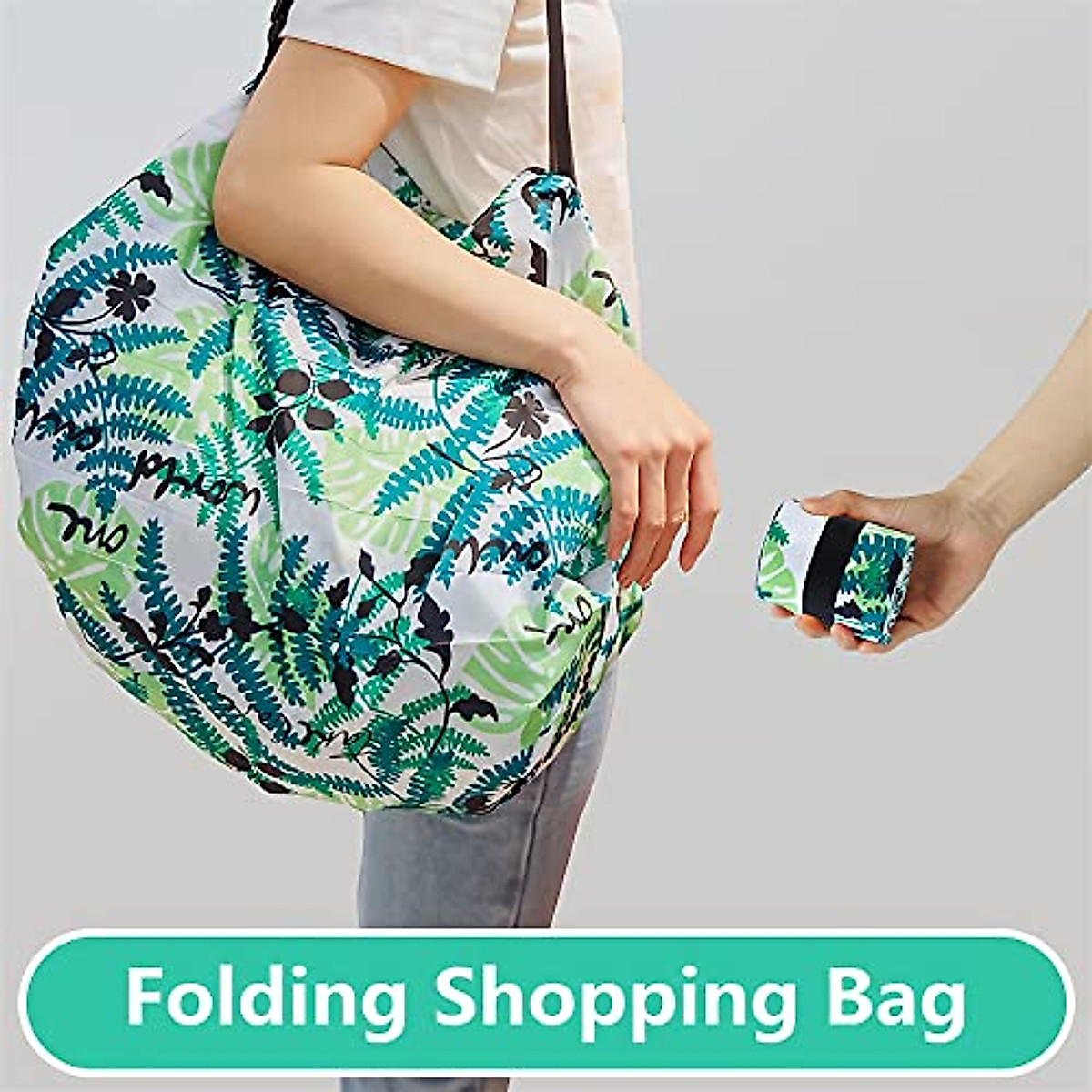 Woonsoon 2-Pcs Reusable Grocery Bags with Handles Foldable Washable Shopping Bags Waterproof Large Capacity Shopping Tote Bag