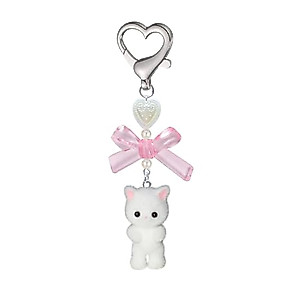 Agromusk Cute Cat Keychain,Fuzzy Kitty Cat Decor Gifts for Cat Lovers Girlfriend Y2K Heart Bow Ornament Pendent Women Girls Kawaii Cat Charms for Bags Backpack Wallet