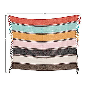 Creative Co-Op DF2410 60" L x 50" W Recycled Cotton Blend Striped Braided Fringe Throw, Multicolor