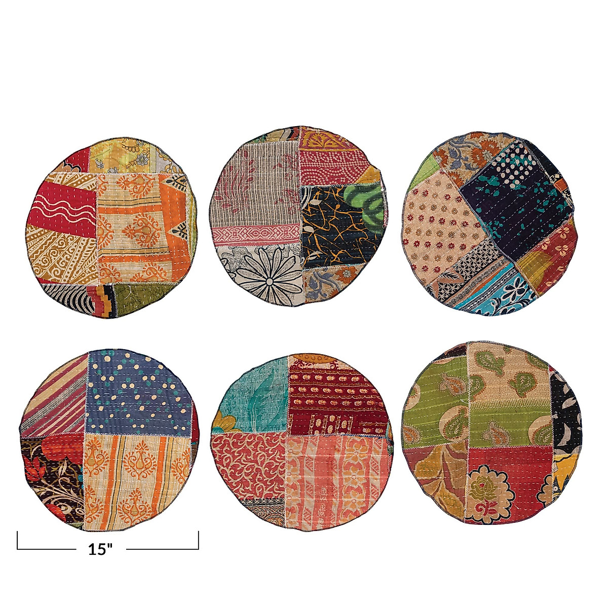 Creative Co-Op Round Cotton Patchwork Kantha, Multicolor Placemat, Multi Large