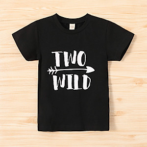 YOUNGER TREE Second Birthday Party Shirt Two Wild Top 2nd Birthday Baby Little Boy Blouse Tee Clothes (2 T, Black)