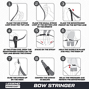 Legend String-Easy Bow Stringer - Archery Stringer for Longbows & Recurve Bows - Limb Tool with High Density, Durable Nylon - Non-Slip, Anti-Twist Bow String Tool - Bow Destringer Accessories - Black