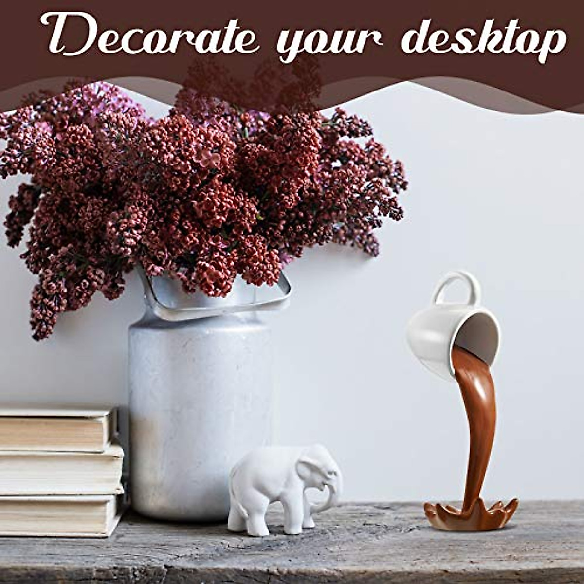 Jetec Floating Spilling Coffee Cup Magic Pouring Splash Coffee Mug Pouring Spilling Coffee Mugs Cafe Novelty Funny Coffee Cup Sculpture Art Decoration for Home Decor Coffee Lover (Brown Floating)