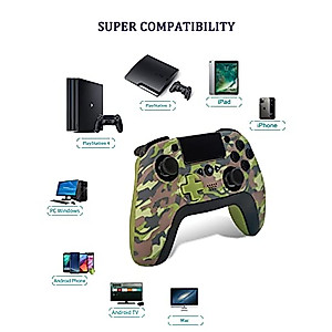 TJPD Wireless Game Controller with 2 Programmable Back Buttons, Compatible with PS4/PS3/iOS13.4+/PC/Android, Game Controller Remote with Turbo/Gyro/HD Dual Vibration/LED Indicator (Green Camouflage)