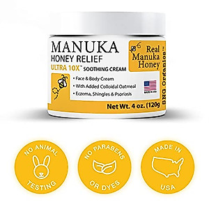 Manuka Honey Eczema Cream (2oz) Moisturizing Lotion Treatment Relief - Itchy, Dry Skin Healing Ointment - Skin-Soothing Moisturizer For Kids, Adults, Baby Body Mousse Honey Creme Eczema, Psoriasis