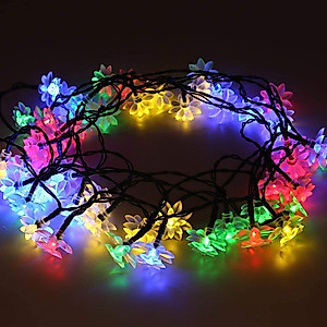 Solar String Lights Outdoor,MUEQU Waterproof 21ft 50 LED Lotus Flower Light Solar Decoration Fairy Lights for Gardens, Homes, Wedding, Christmas Party and Holiday Decoration (Multicolor)