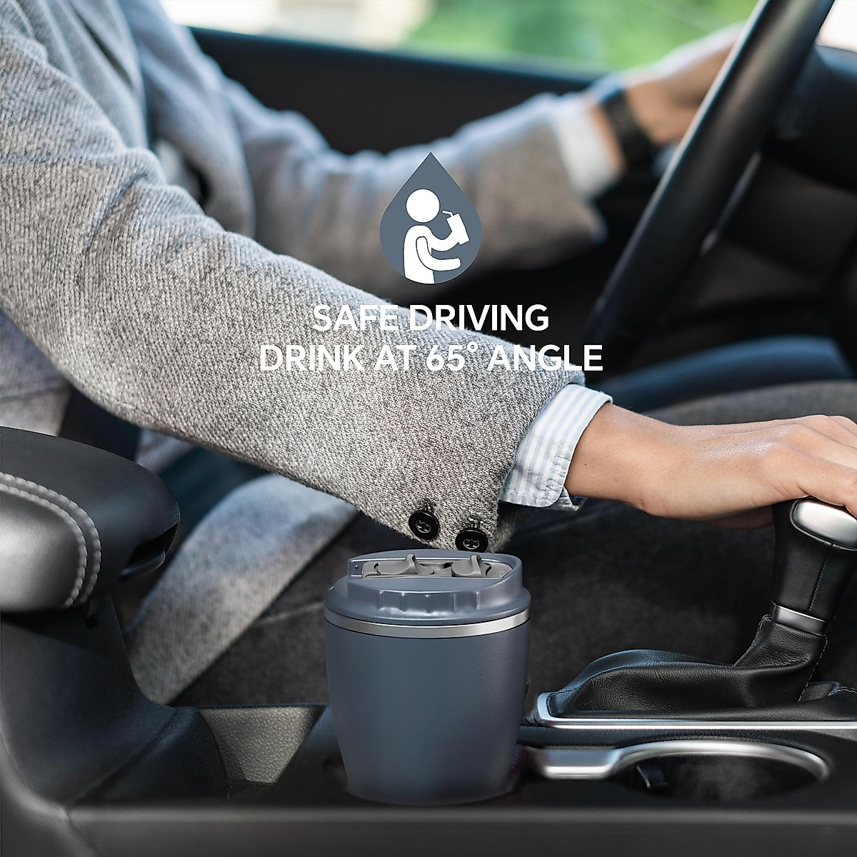 Ideus 14oz Stainless Steel Leak Proof Tumbler, Insulated Coffee Mug with Lid and Straw, Spill Proof Travel Coffee Cup, Double Wall Vacuum Flask for Adult Men and Women, Navy Blue