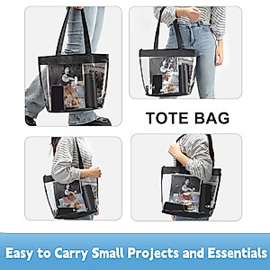 Large Clear Tote Bag Stadium Approved Plastic Yarn Holder for Crocheting Supplies Knitting Crochet Project Bag Craft Storage Transparent See Through Purse for Stadium Events 12 x6 x12, Black