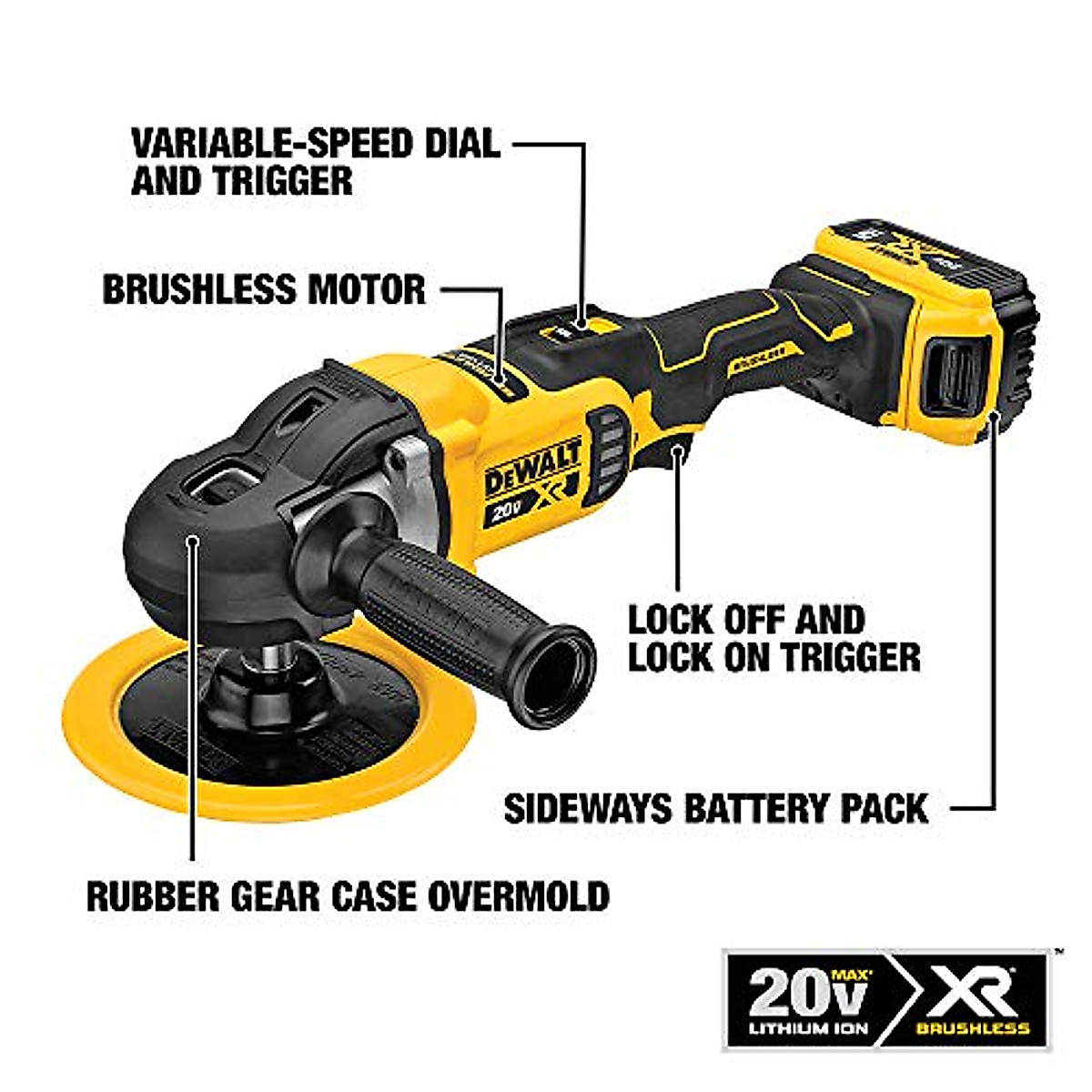 DEWALT 20V MAX* XR Cordless Polisher Kit, Rotary, Variable Speed, 7-Inch, 180 mm (DCM849P2)