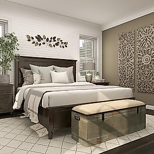 Deco 79 Metal Room Storage Bench Galvanized Entryway Bench with Cream Burlap Top, Bench 50" x 16" x 18", Gray