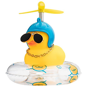 wonuu Rubber Duck Car Ornaments Yellow Duck Car Dashboard Decorations with Propeller Helmet Swim Ring Necklace and Sunglasses, Blue