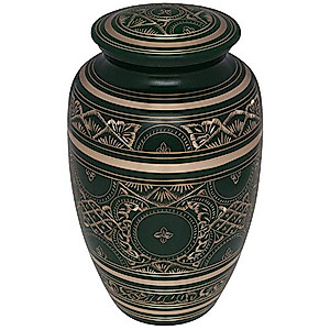 Irish Green Funeral Urn by Liliane Memorials - Cremation Urn for Human Ashes - Hand Made in Brass - Suitable for Cemetery Burial or Niche - Large Size fits Remains of Adults up to 200 lbs - Cassis