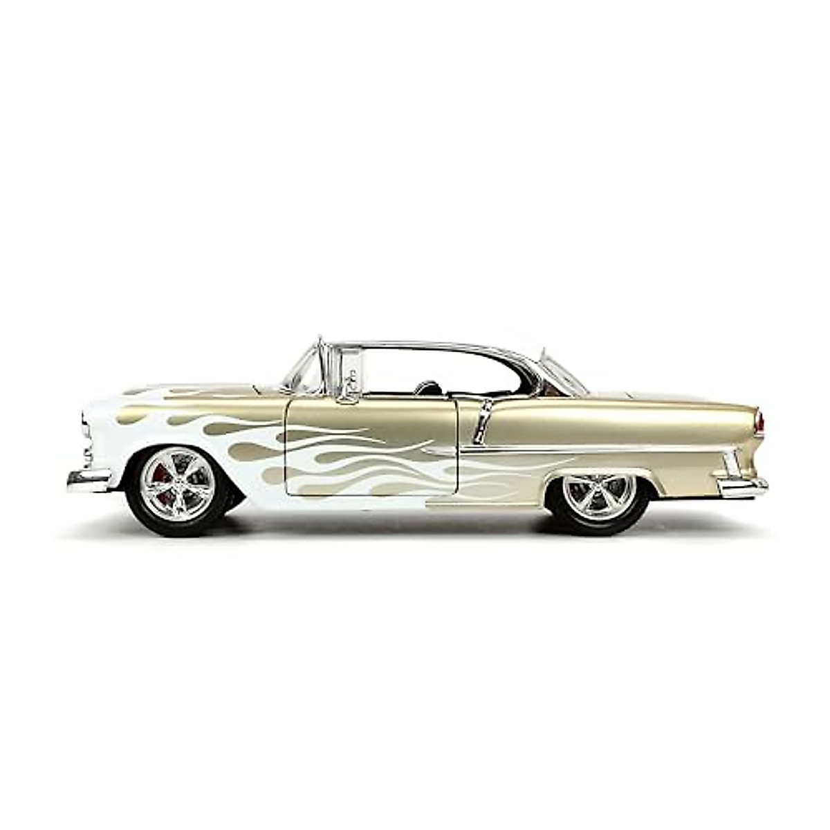 Big Time Muscle 1:24 1955 Chevy Bel Air Die-Cast Car, Toys for Kids and Adults(White/Gold Flames)