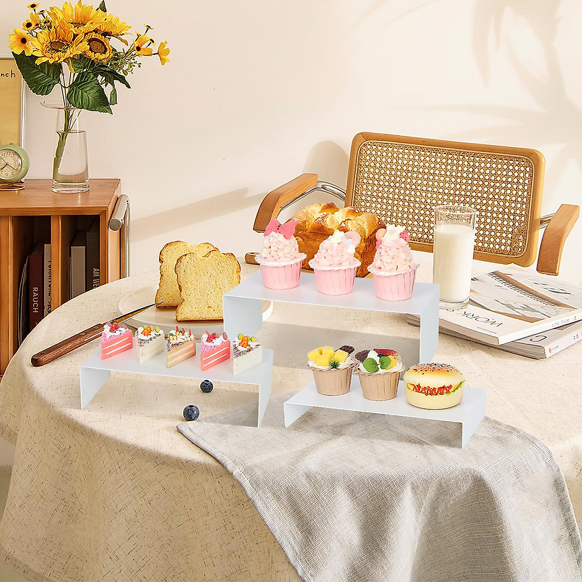 6PCS Cake Stand Set, White Metal Cake Stands for Party, Dessert Table Display Set, 3 Size Round Cake Pedestal Stand with Cupcake Risers Stands, Dessert Holders for Weddings, Birthday, Baby Shower