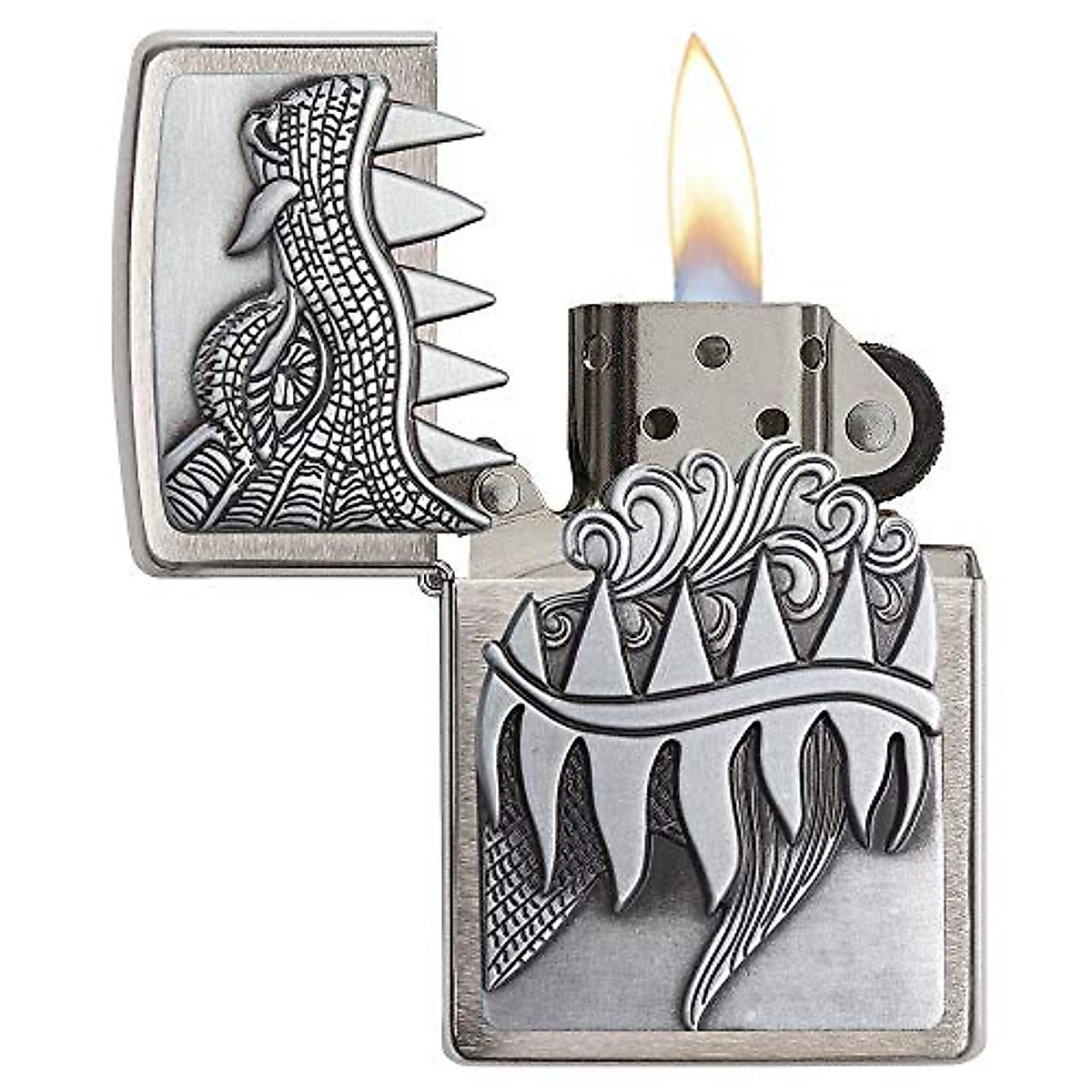 Zippo Fire Breathing Dragon Emblem Brushed Chrome Pocket Lighter, One Size