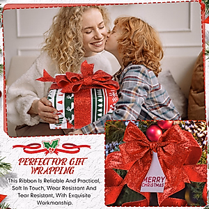 Yinder 4 Roll 40 Yards Christmas Metallic Wired Ribbon - Thick, Glitter, Tree & Gift Wrapping Ribbon for DIY Crafts & Xmas Party Decorations (Red, 2.5 Inch)