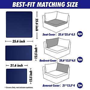 Comcaver 14 Pack Patio Cushion Covers Set Outdoor Cushion and Pillow Replacement for 7 Pieces 6 Seater Outdoor Furniture Sofa Waterproof Cushion Slipcovers Set for Wicker Rattan Sofa Navy COVERS ONLY