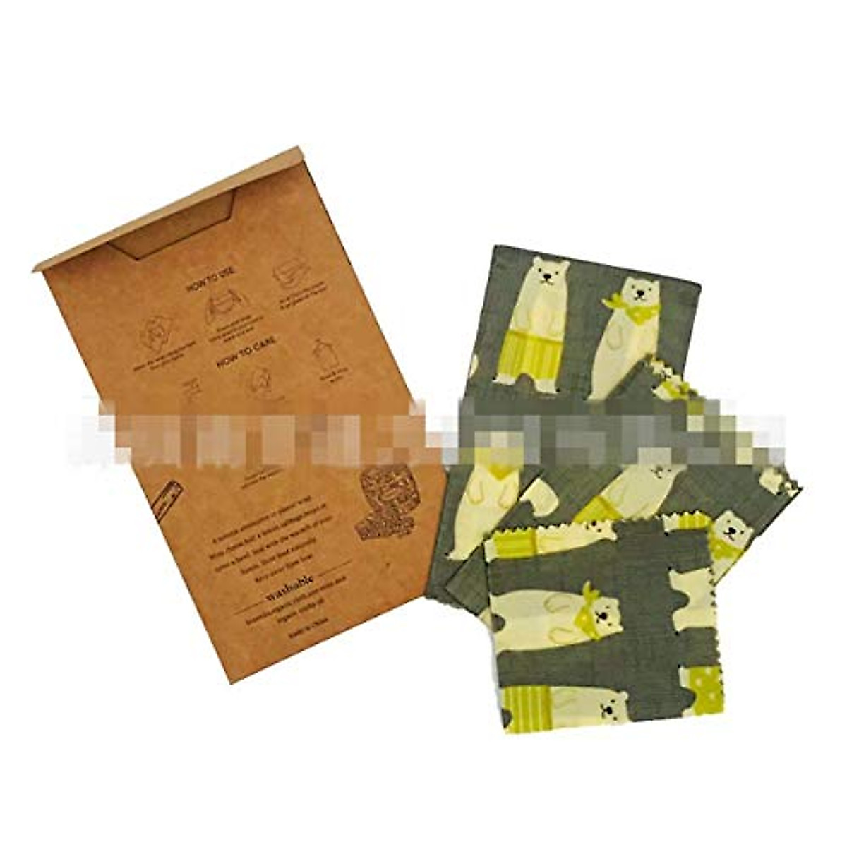 VOVOLO (Bears Print 3 Pack S/M/LReusable Beeswax Food Wraps Eco Friendly Wrappers Sustainable Plastic Free Food Storage Washable Bowl Covers Sandwich Wrappers