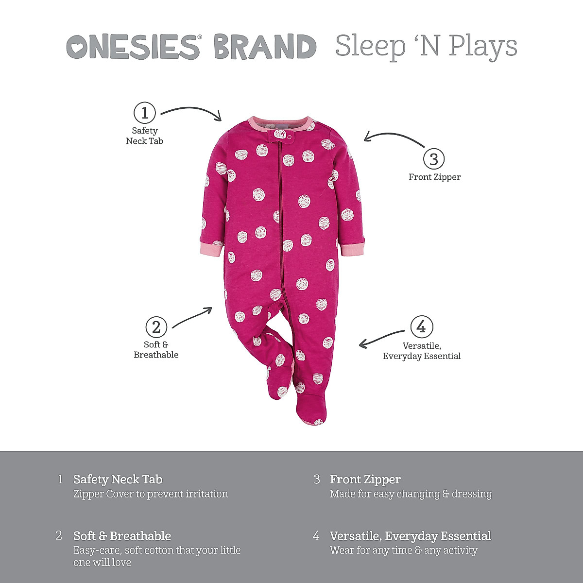 Onesies Brand Baby Girl's 4-Pack Sleep 'N Play Footies Multi Pack, Fox, 3-6 Months