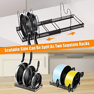 Expandable Pot Rack Organizer, Pot and Pan Organizer for Cabinet, Pot Lid Organizer with 3 DIY Methods, Pot Rack Organizer with 7 Tiers, Pot Organizer Deep U-shaped Design with 1pc Cleaning Cloth