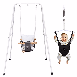 2 in 1 Baby Jumper & Swing, Baby Jumper for Indoor and Outdoor Use, Baby Swing with Foldable Stand, Stable Toddler Swing Set