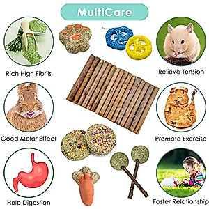 Kunze Land Rabbit Toys, 12 Pcs Timothy Hay Balls Rabbit Chew Toys, Guinea Pig Toys for Grinding Teeth Promote Gastrointestinal Health, Natural Wood Apple Sticks Hamster Hideout