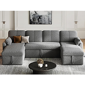 YITAHOME 105" Oversized Sleeper Sofa, 2 in 1 Convertible Sofa Bed with Pull Out Couch Bed and Dual Storage Chaise, U-Shape Sectional Sofa for Living Room, Teddy Fleece, Grey