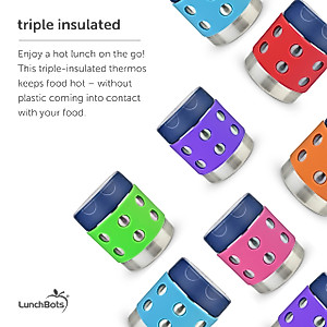 LunchBots Thermal 8 oz Triple Insulated Thermos - Hot 6 Hours or Cold 12 Hours - Leak Proof Thermos Soup Jar - All Stainless Interior - Navy Lid - Aqua Dots