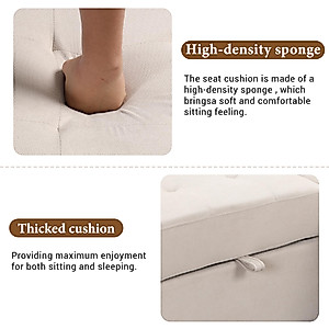 DREAMODERN 85.2-Inch L-Shaped Sectional Sofa Couch Pull-Out Sofa Bed, Modern Upholstered Corner Sofa with Storage Rack, Charging Ports and 2 Cup Holders for Living Room Apartment - Beige